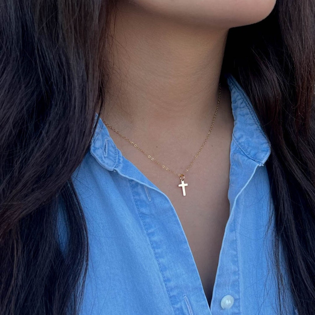 Small Gold Cross Necklace Christian Jewelry For Baptism T For Her Religious Cross Pendant