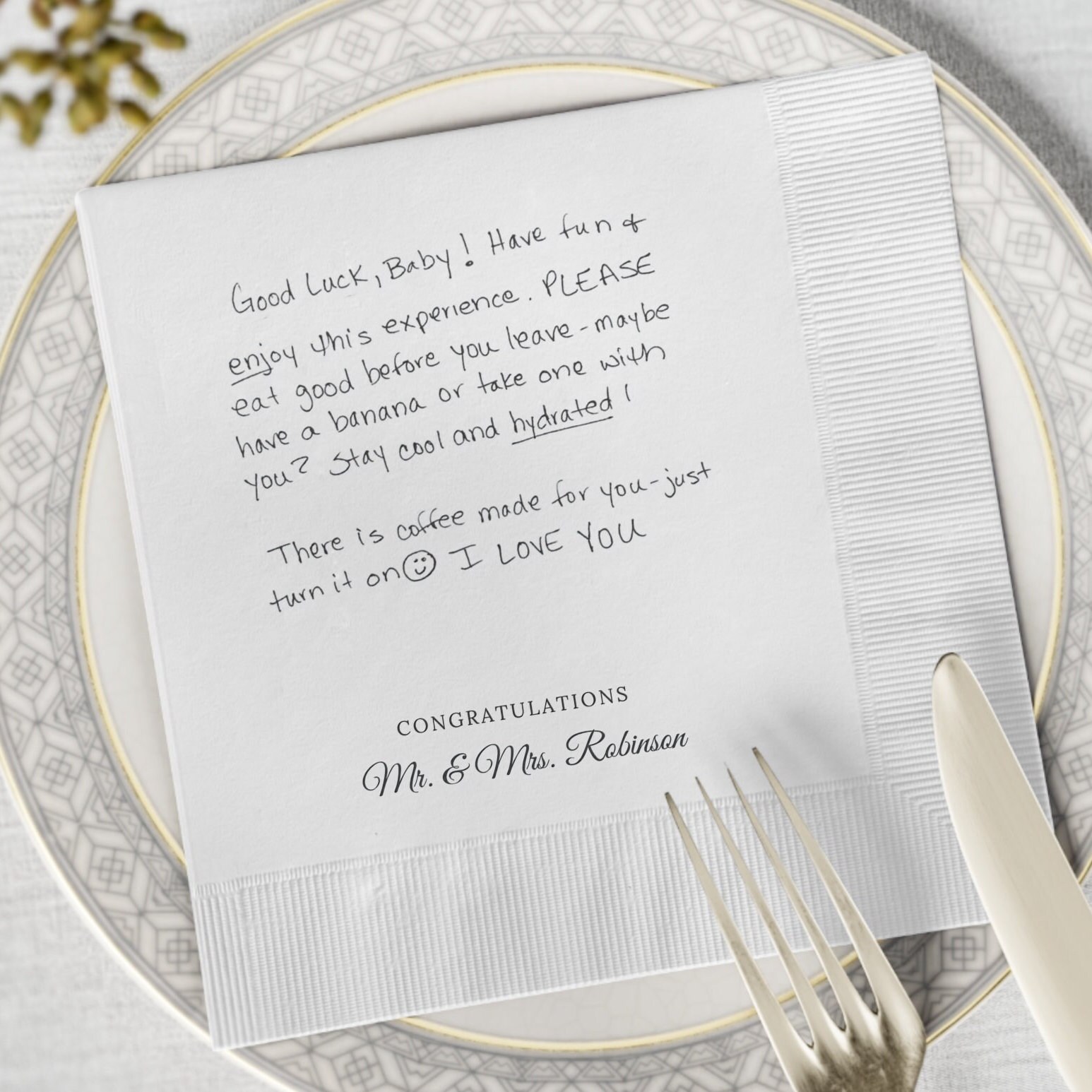 Custom Love Note Paper Napkins: Elegant White Napkins Customized for ...