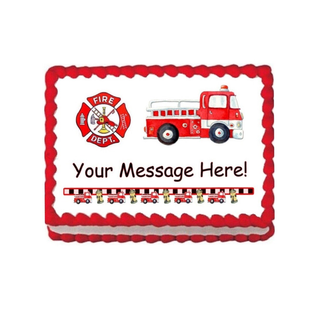 Vintage Fire Truck & Badge Edible Image Cupcake Cake Toppers Free ...