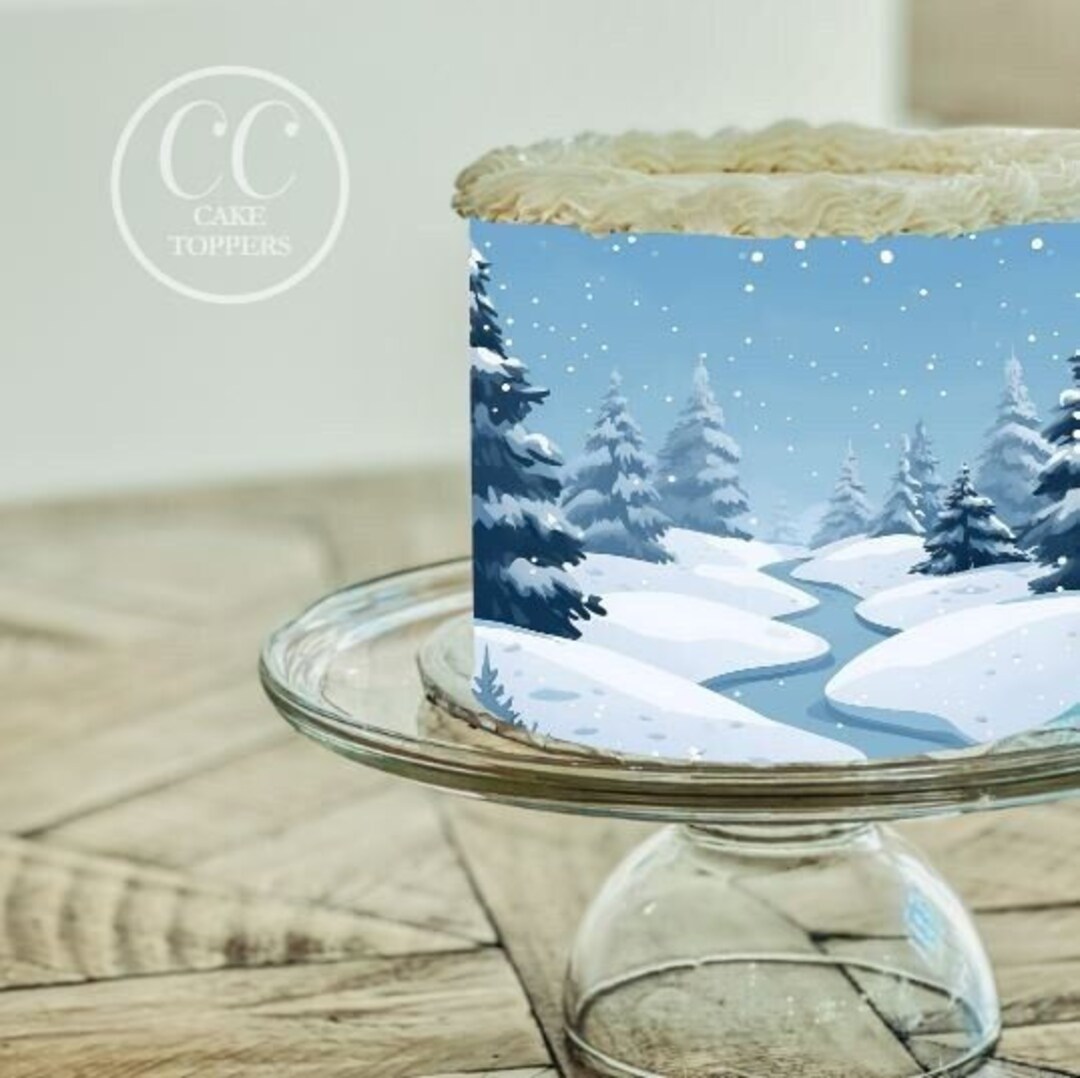Snowy Winter Wonderland Cake Wrap Edible Image Frosting Strip - Etsy