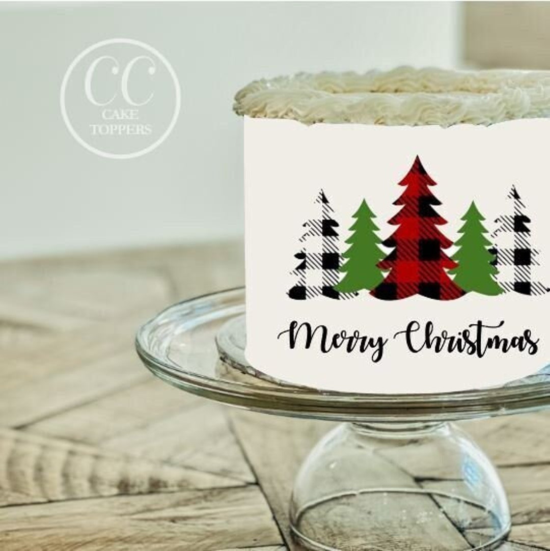 Buffalo Plaid Merry Christmas Cake Wrap Edible Image Frosting Strip - Etsy