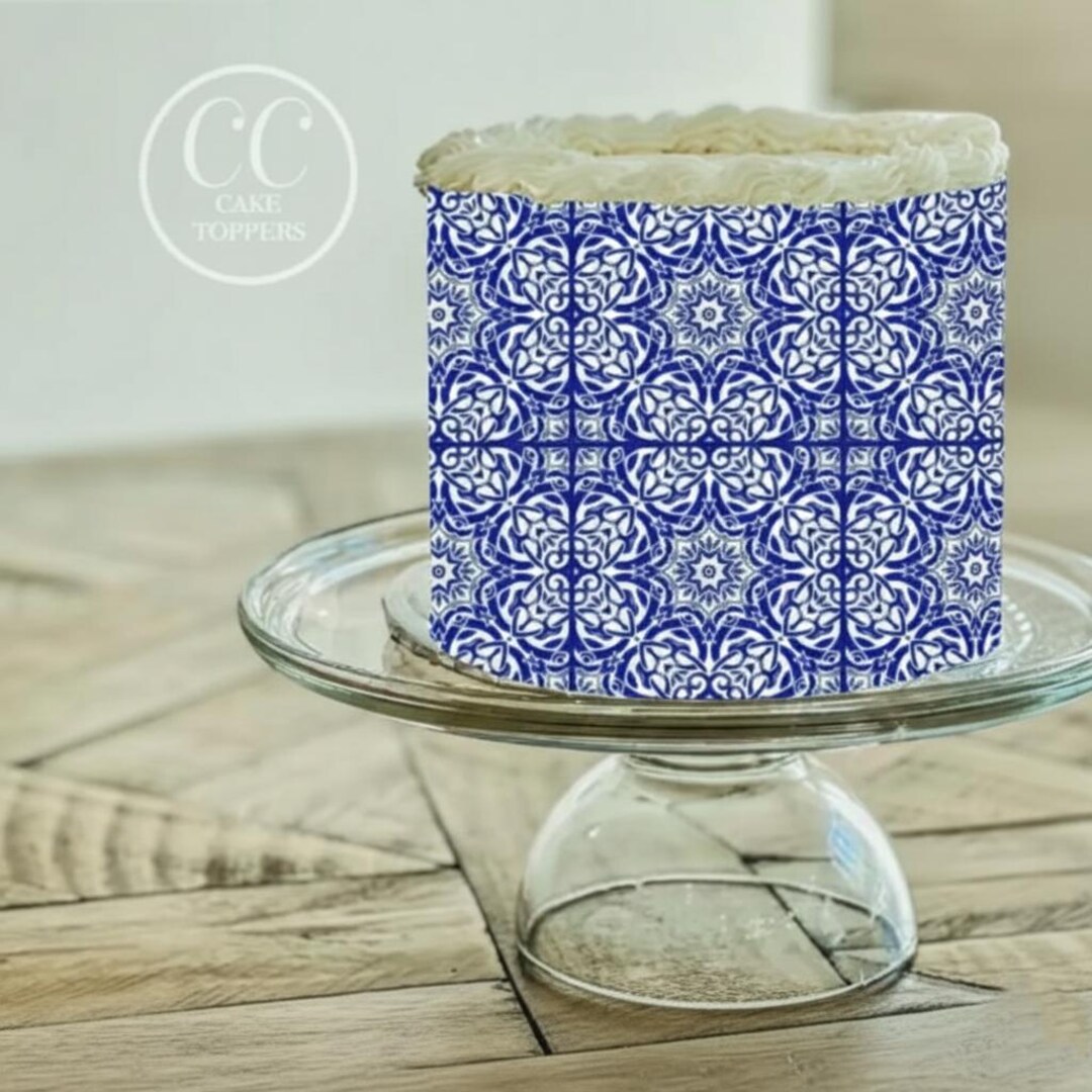 Blue Italian Tile Print Cake Wrap Edible Image Frosting Strip - Etsy