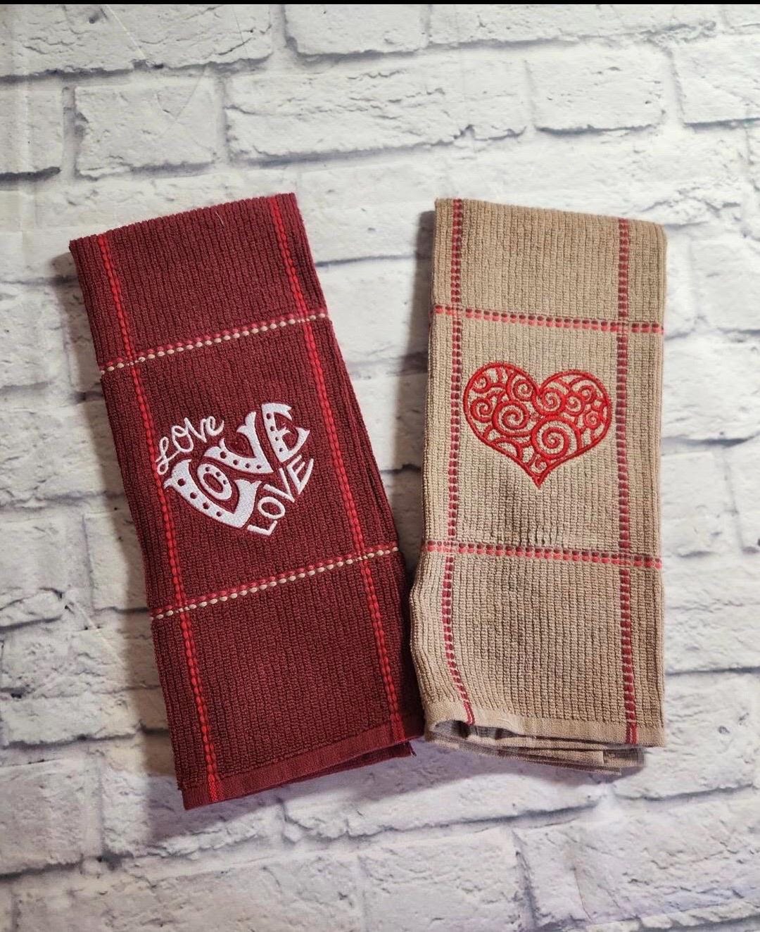 Embroidered Heart Hand Towels – Valentine's Day Kitchen Decor - Etsy