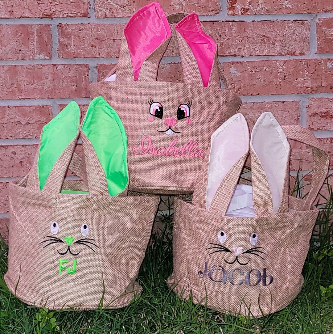 Personalized Easter Bunny Baskets, Bunny Baskets, Embroidered Bunny ...