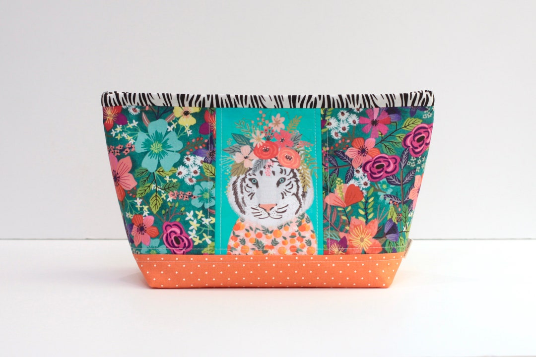 White Tiger Zipper Bag, Padded Cosmetic Bag, Pencil Pouch, Handmade ...