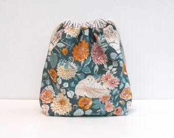 Small Drawstring Bag With White Birds on Blue, Sock-size Project Bag ...