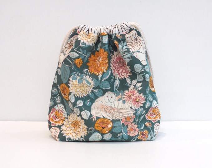 Small Drawstring Bag With White Birds on Blue, Sock-size Project Bag ...