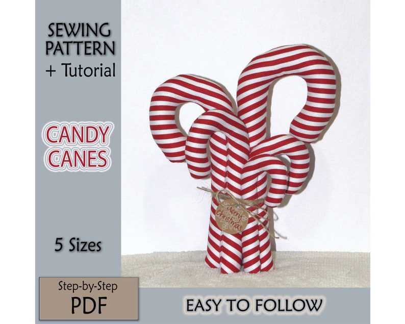 Christmas Candy Cane Sewing Pattern, Stuffed Ornaments PDF Pattern ...
