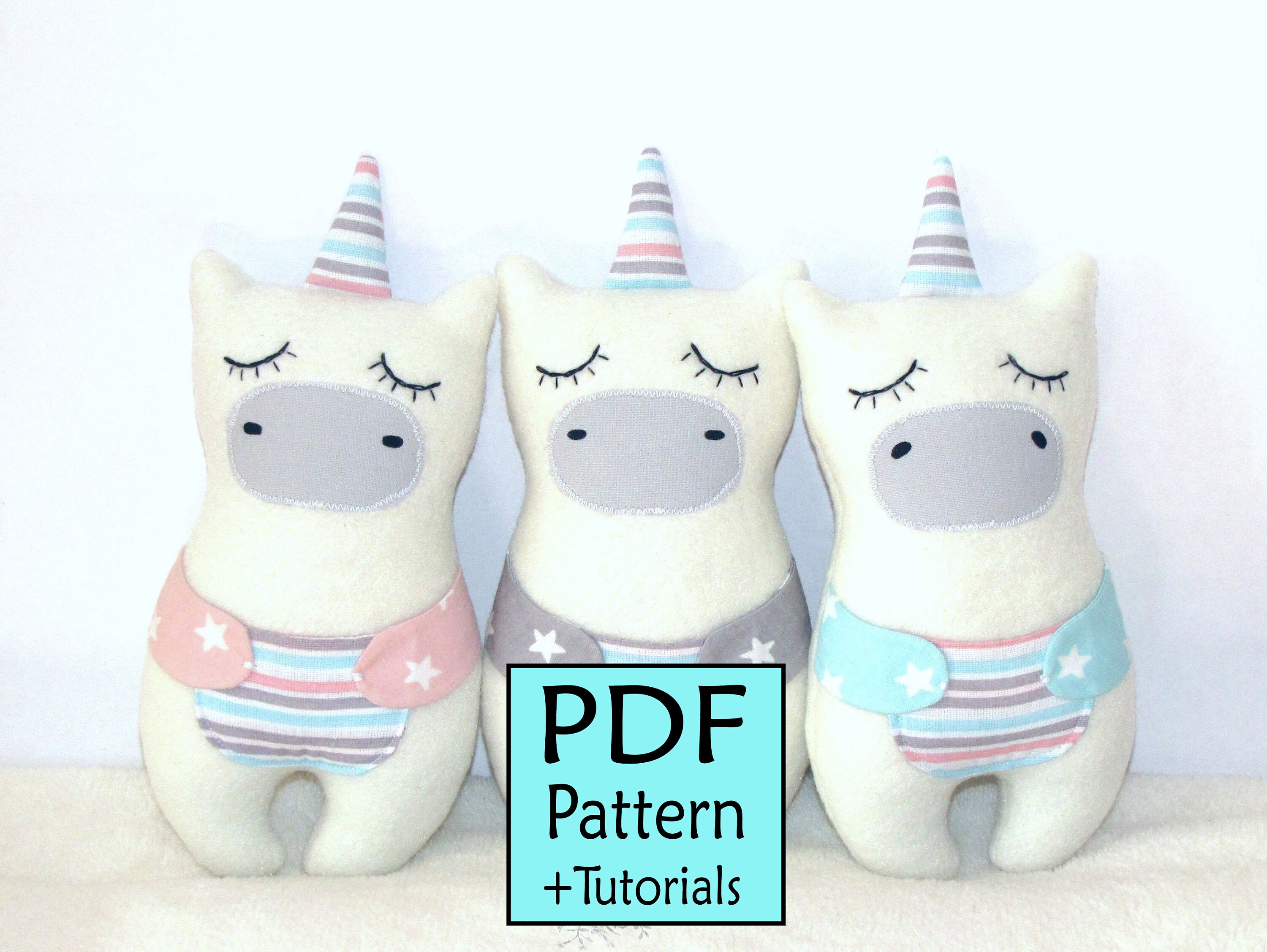 Unicorn PDF Pattern, Sewing Pattern and Tutorial, Stuffed Animal E ...