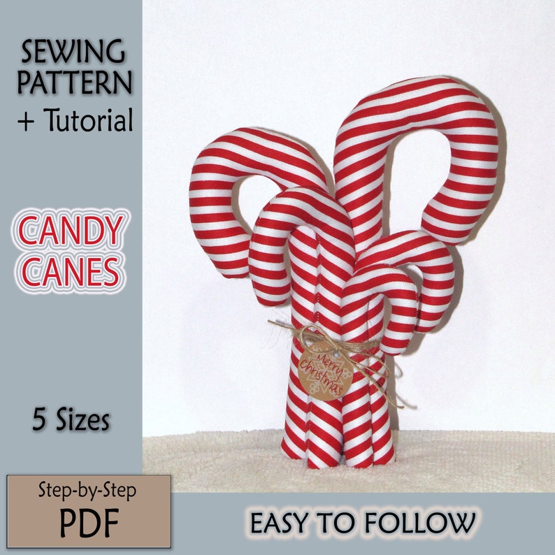 Christmas Candy Cane Sewing Pattern, Stuffed Ornaments PDF Pattern ...