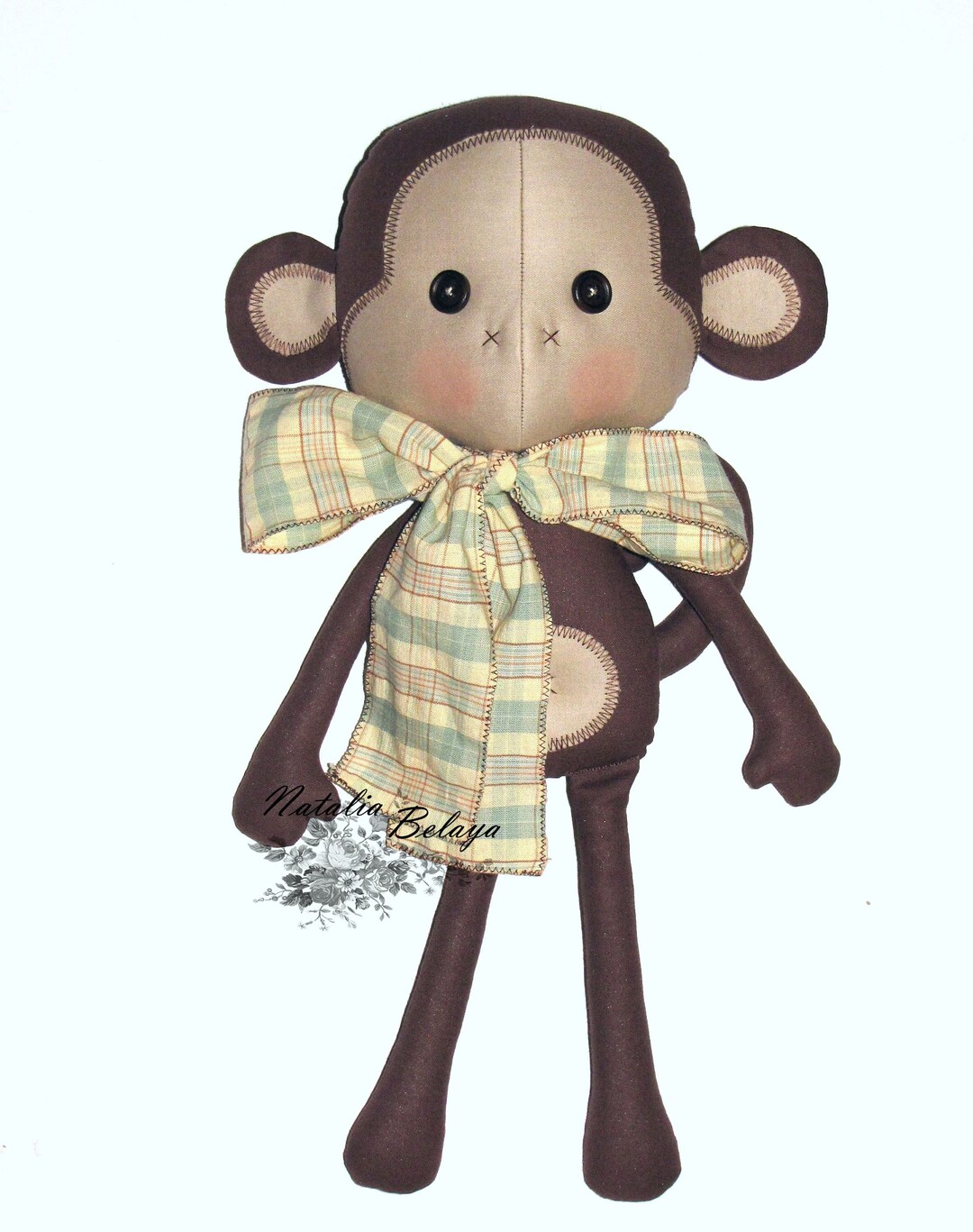 Textile Monkey Toy Cloth Stuffed Animal for Home Decor, Handmade Rag ...