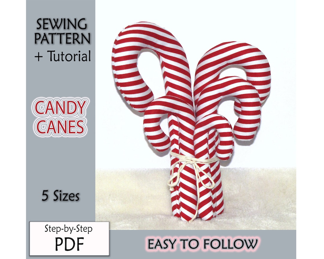 PDF Sewing Pattern, Christmas Candy Cane Pattern, Stuffed Ornaments ...
