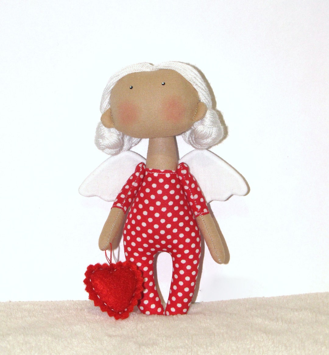 Cloth Stuffed Rag Doll Angel in a Red Dotted Pajamas With a - Etsy