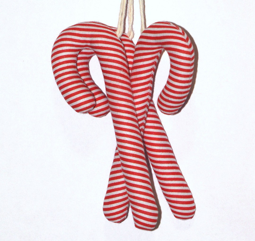 Cloth Stuffed Candy-canes Set, Handmade Christmas Ornaments, Christmas ...