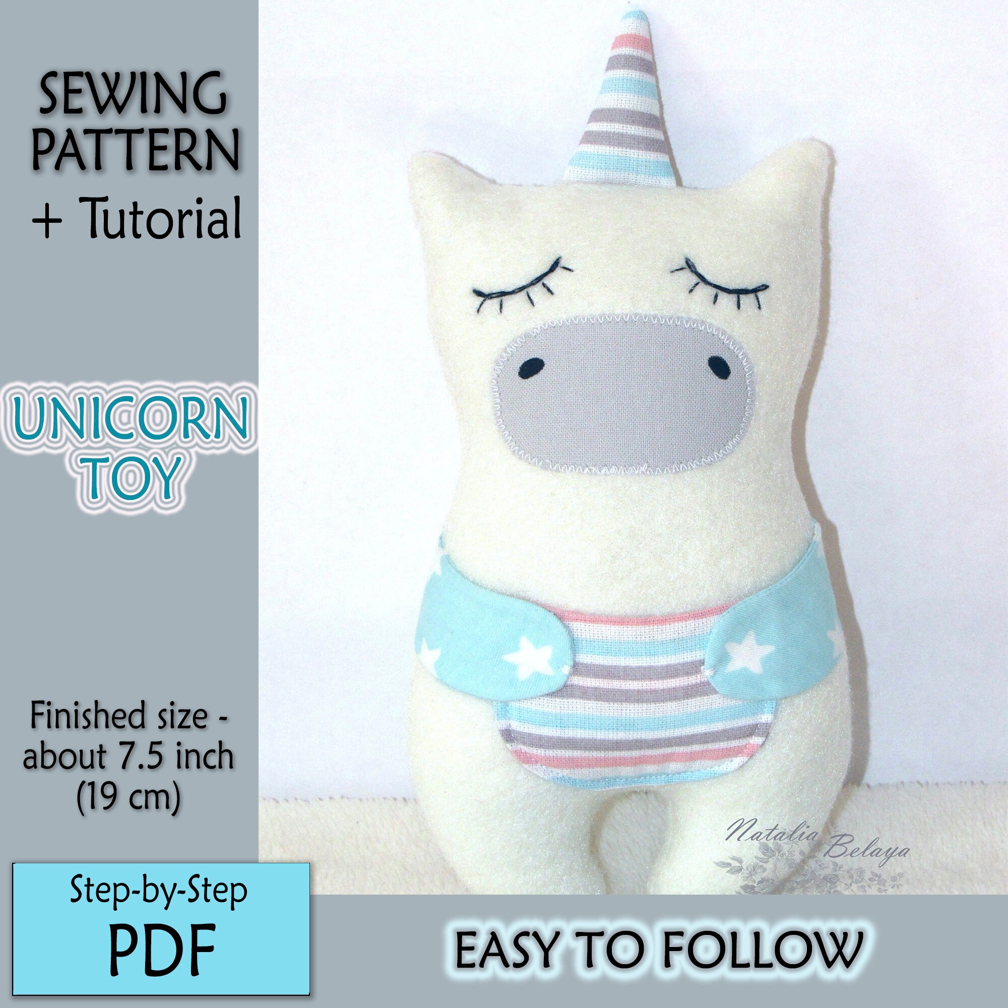 Unicorn PDF Pattern, Sewing Pattern and Tutorial, Stuffed Animal E-pattern, How to Sew Plush Toy ...