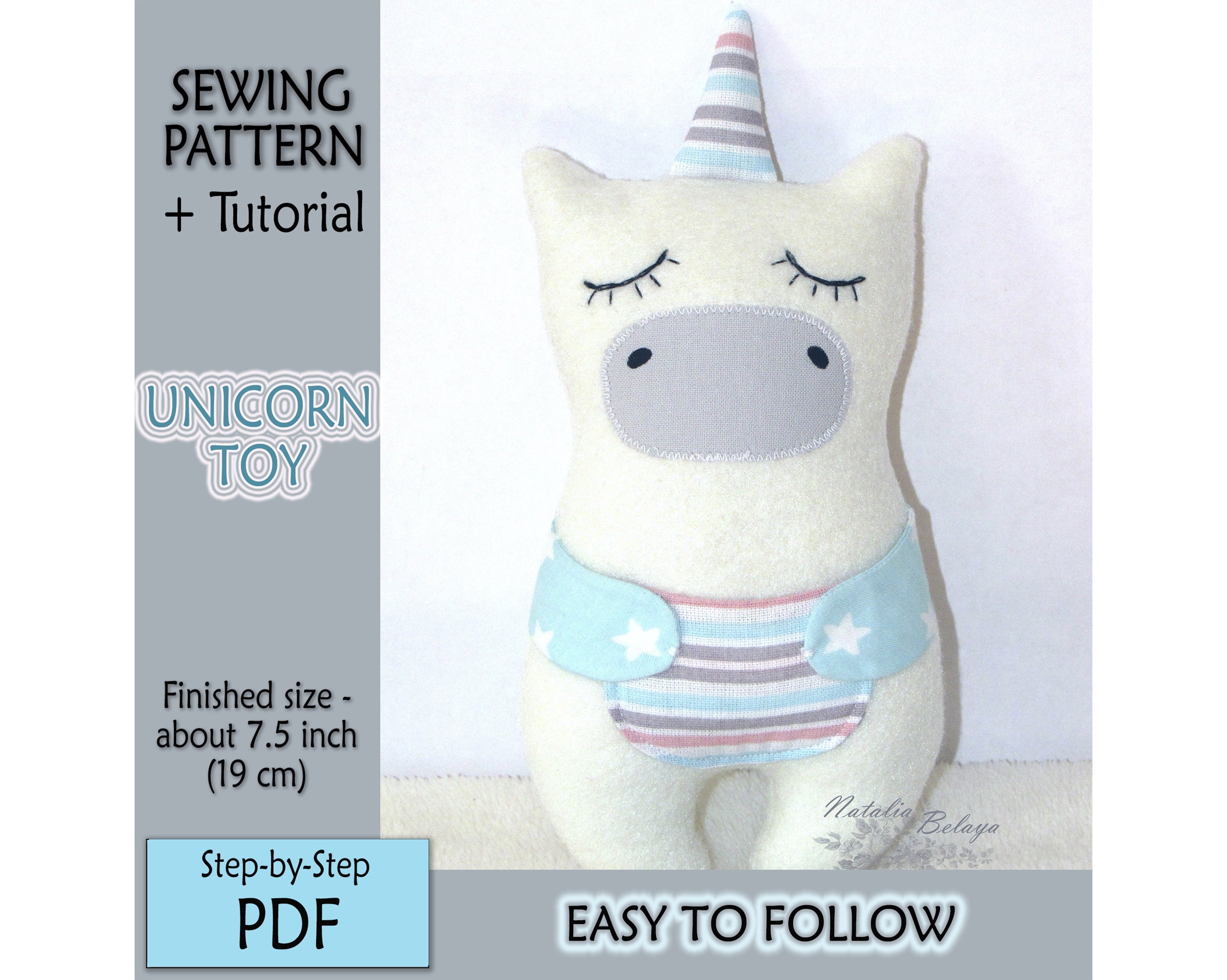 Unicorn PDF Pattern, Sewing Pattern and Tutorial, Stuffed Animal E ...