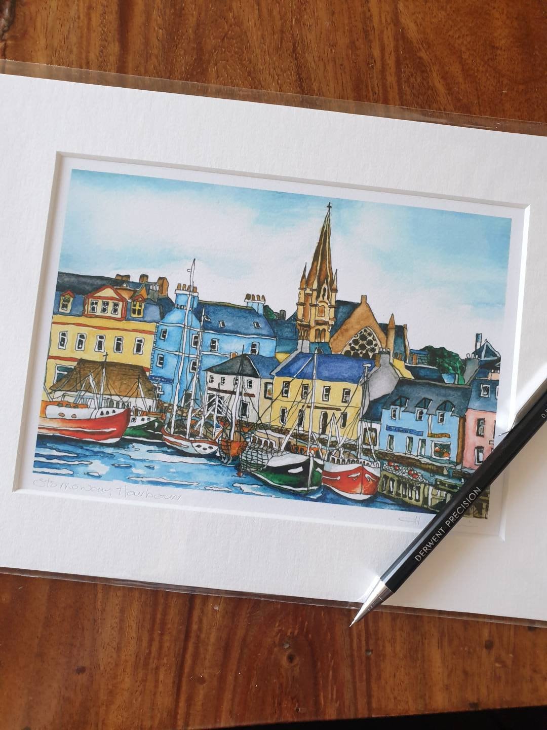 Stornoway Harbour Print in Mount, Isle of Lewis, Watercolour Print ...