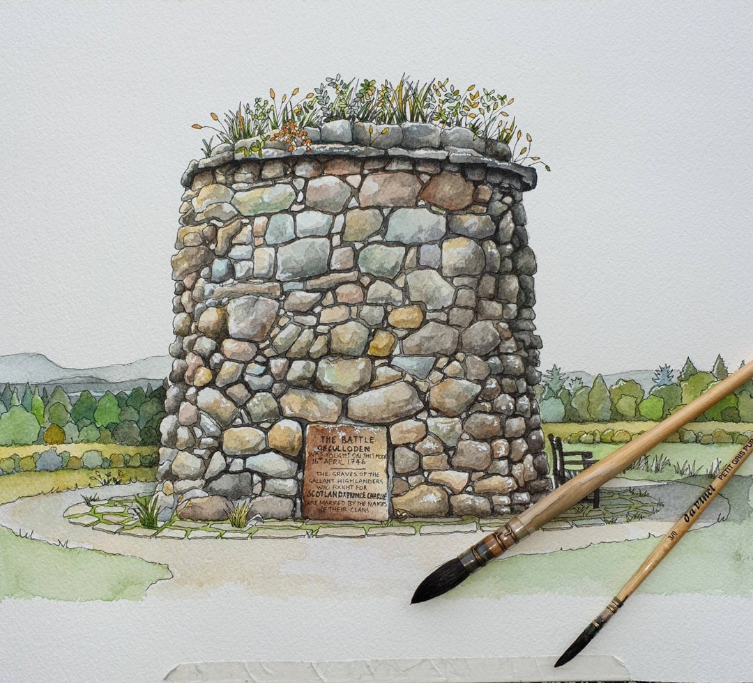 Culloden Memorial Cairn Watercolour Print, Culloden Print in Mount ...