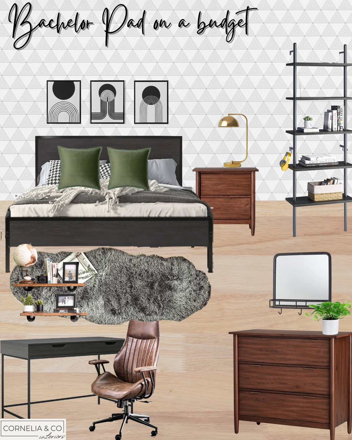 Bachelor Pad Custom E-design Mood Board Masculine Interior - Etsy