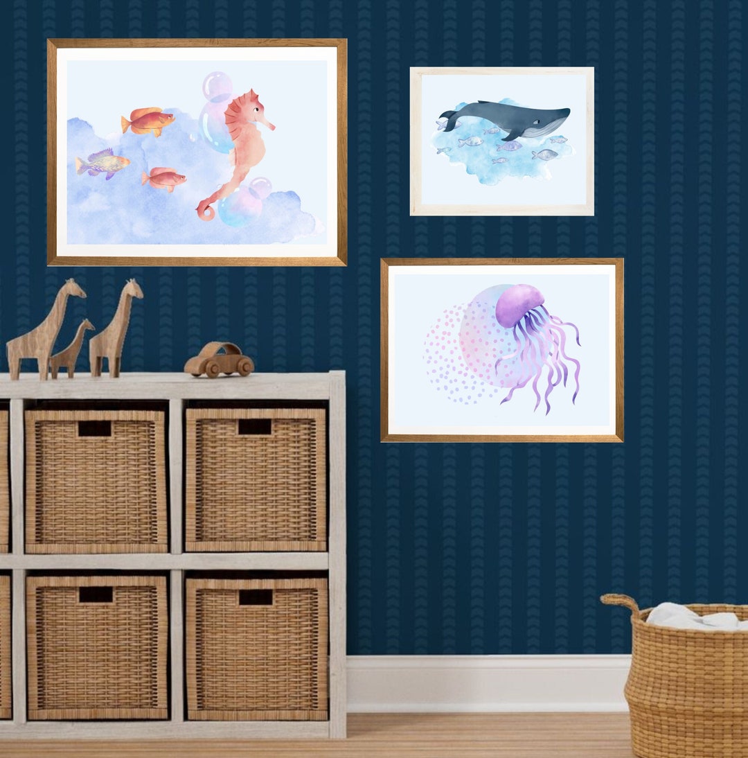Printable Nursery Wall Art Set of 3 Watercolor Under the Sea Print ...