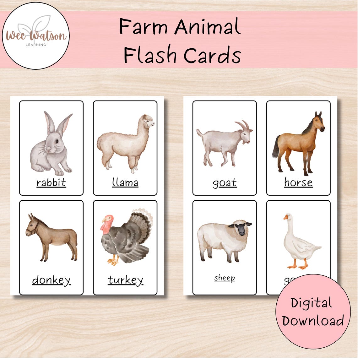 Farm Animal Flash Cards | Printable Toddler Learning | Kids Digital ...