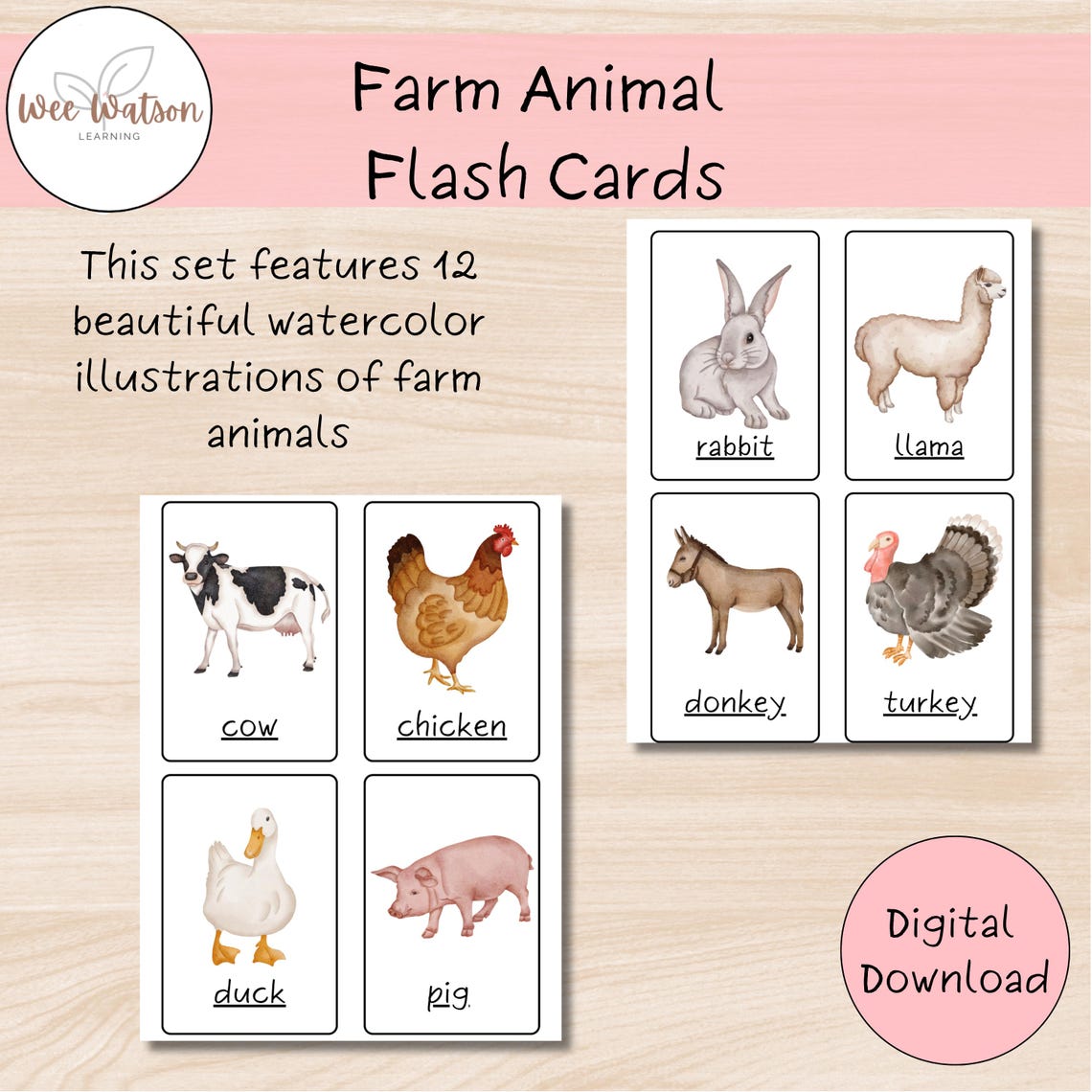 Farm Animal Flash Cards | Printable Toddler Learning | Kids Digital ...