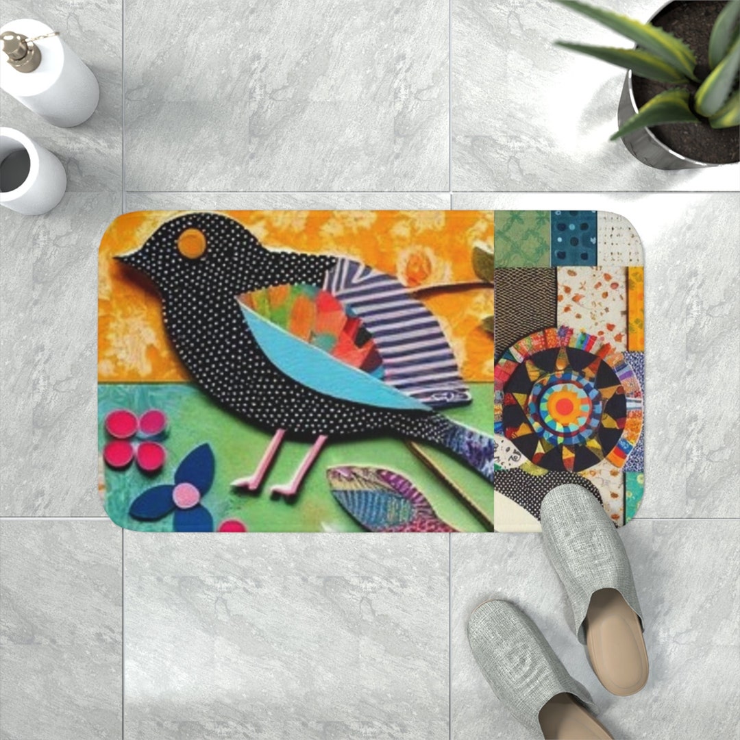 Cats: Memory Foam Bath Mat (patchwork Songbird) - Etsy