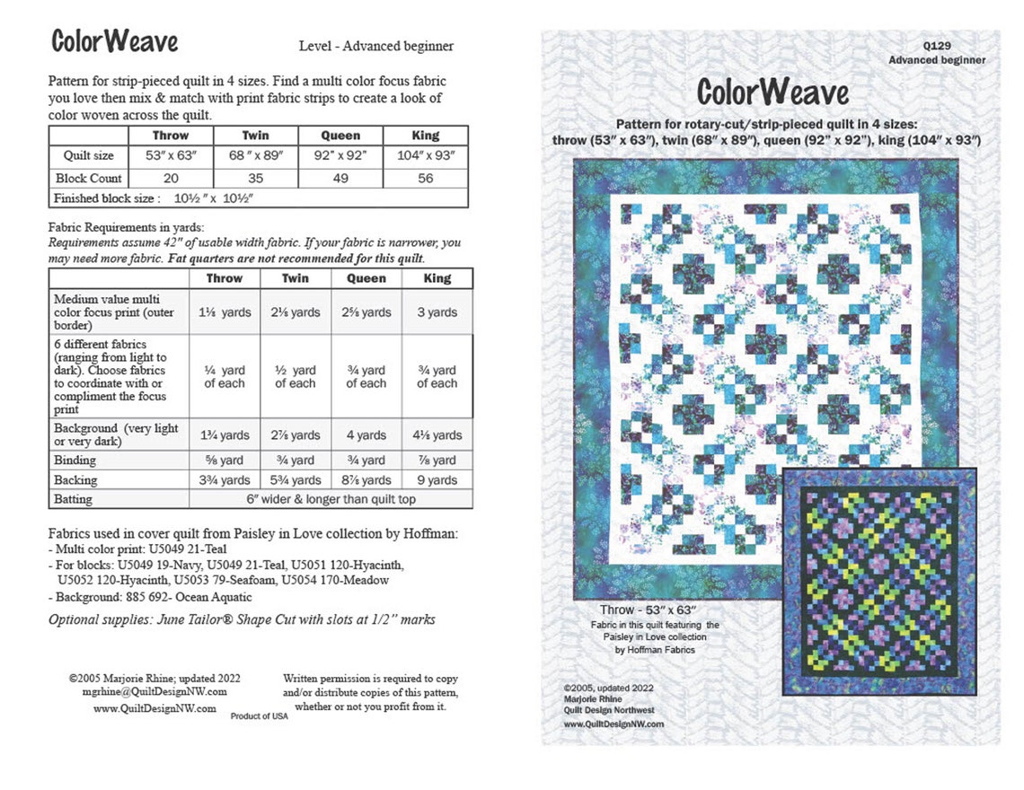 Colorweave Quilt Pattern for Quilts in 4 Sizes: Throw Twin | Etsy