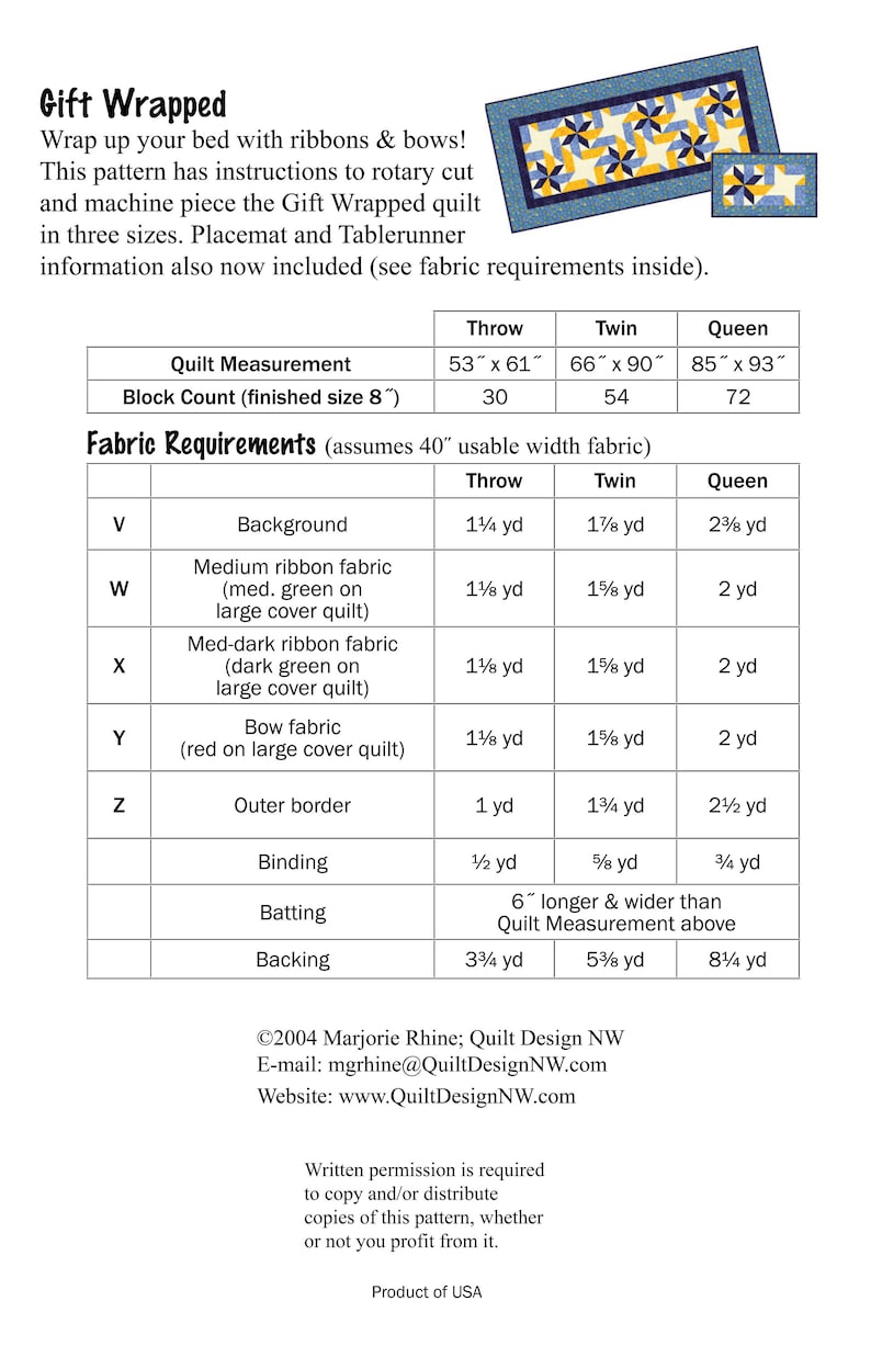 Gift Wrapped - Pieced Quilt Pattern in 3 Sizes Plus Table Runner ...