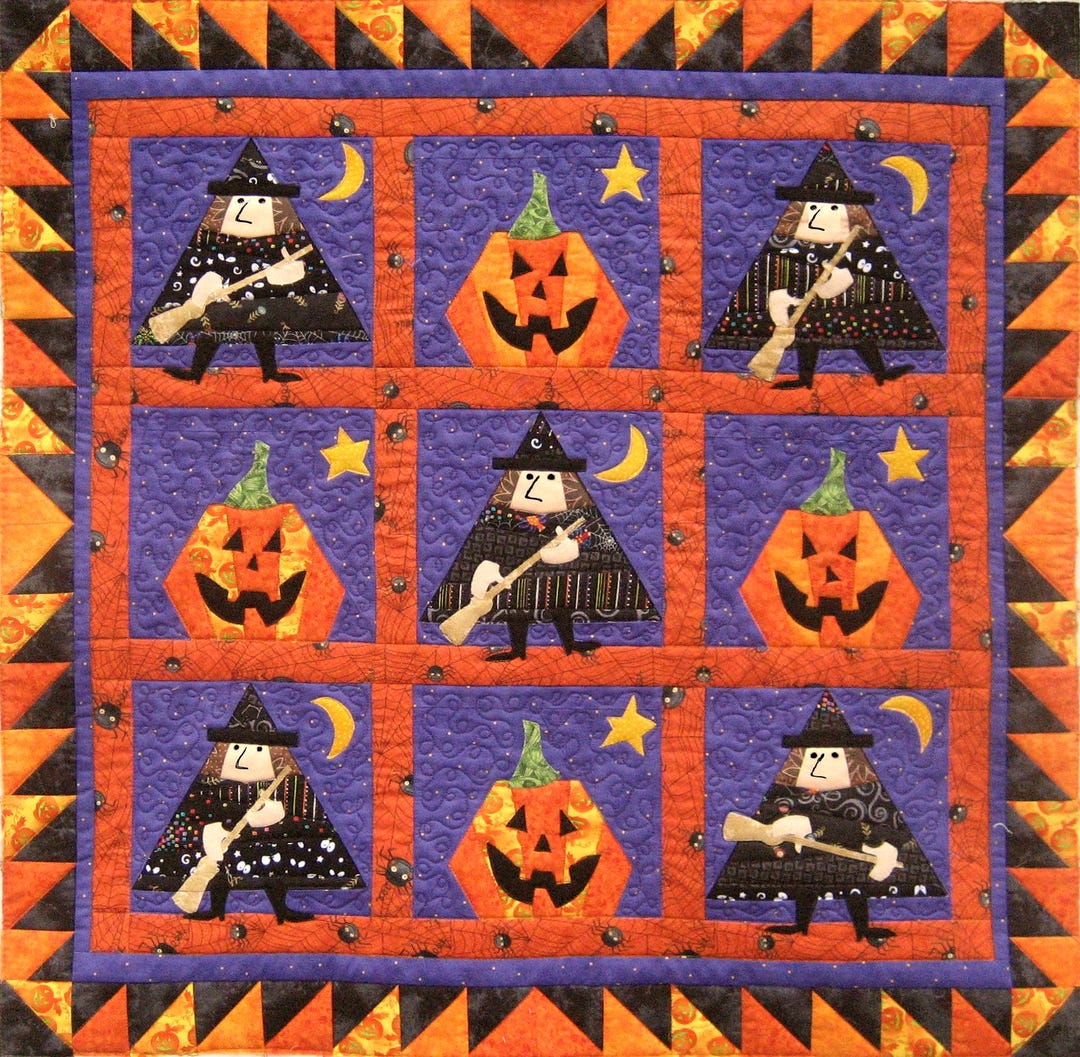 Mystic Witch Paper-pieced Quilt Pattern for Halloween Theme Wall Quilt ...
