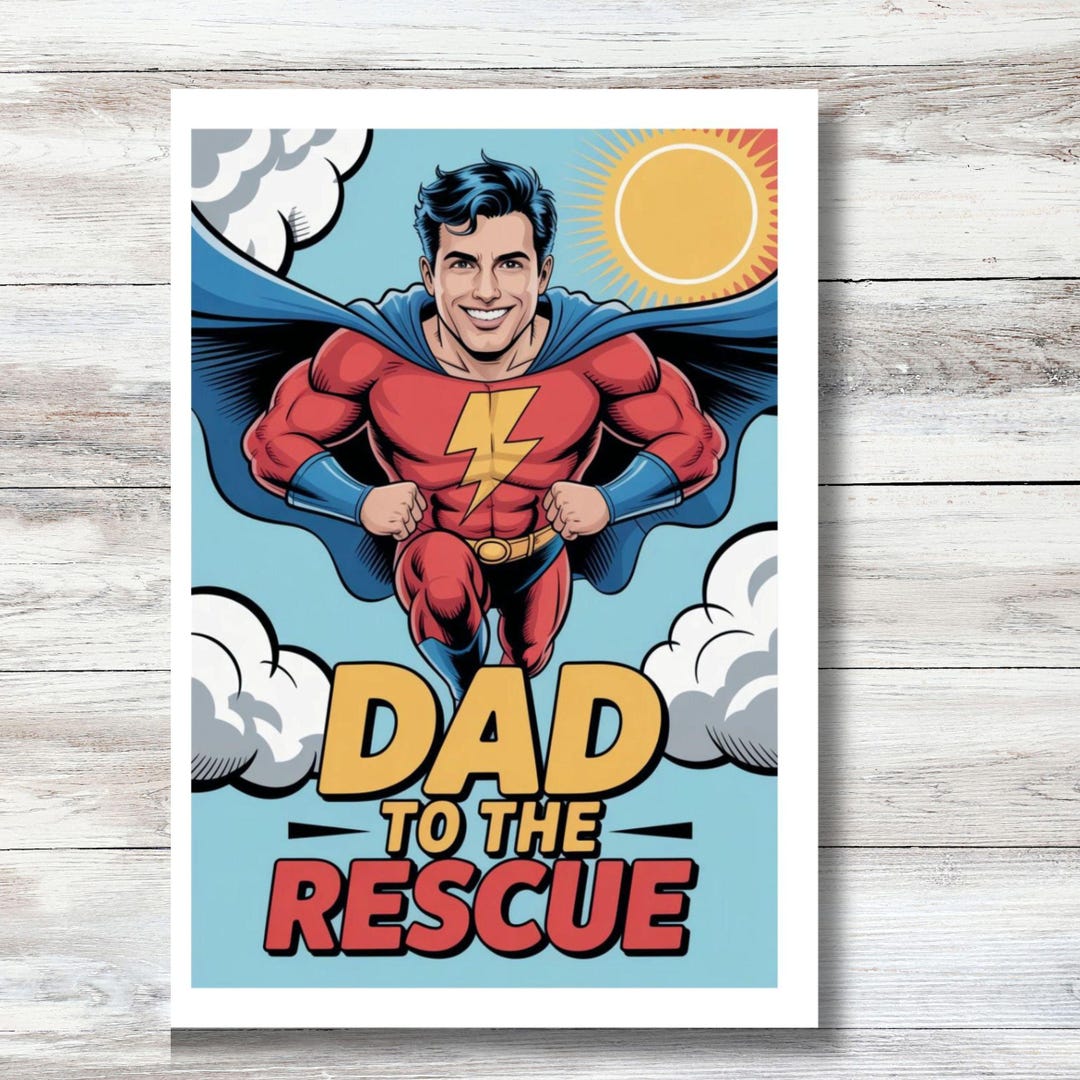 Dad to the Rescue Fathers Day Birthday Card for Him Superhero Dad Card ...