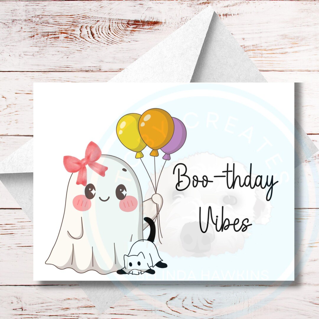 Funny Halloween Birthday Card: Boo-thday Vibes, Cat Lover, Eco-friendly ...