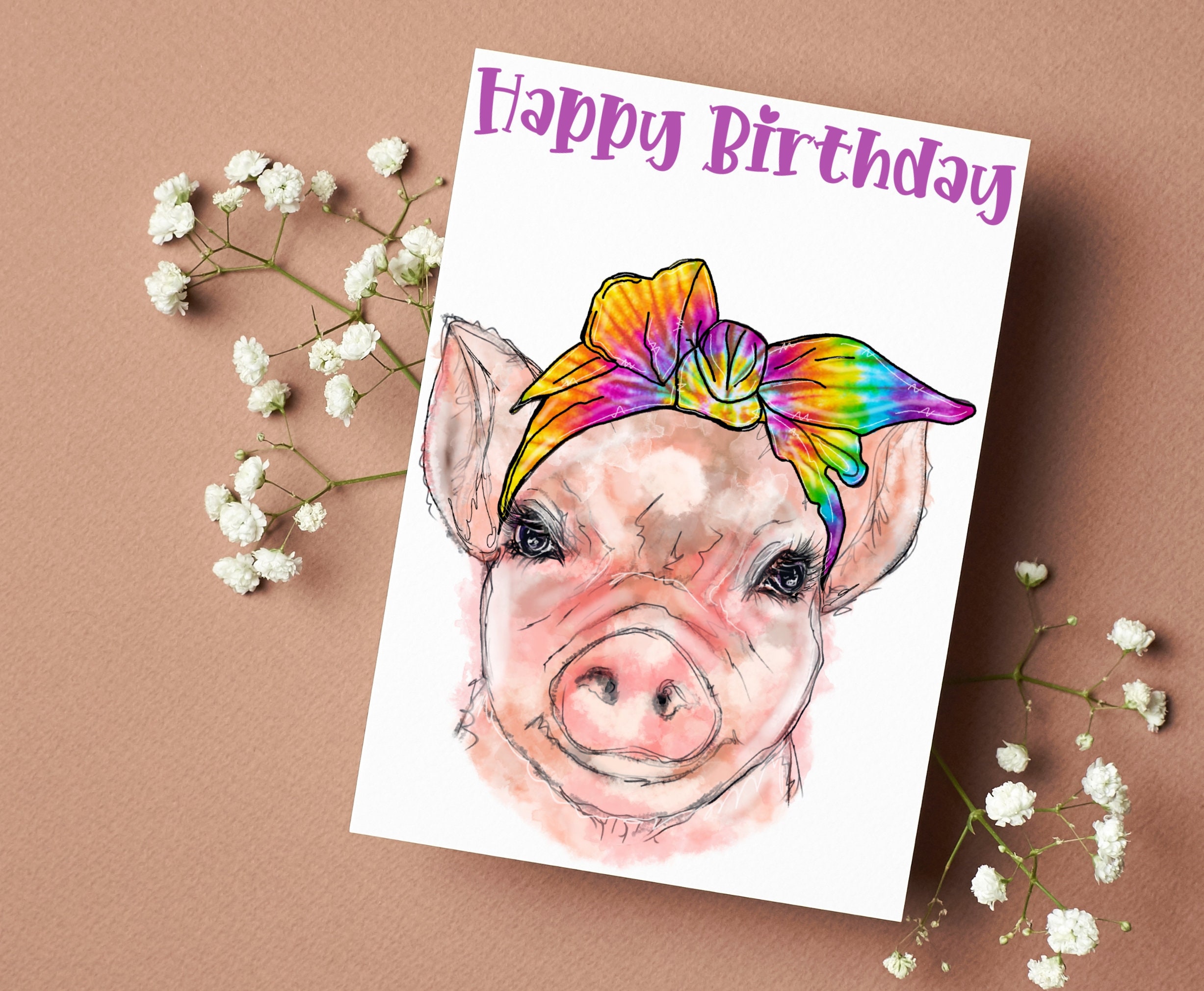 Pig Birthday Card, Piggy Birthday Greeting Card, Funny Animal Card, Cut ...