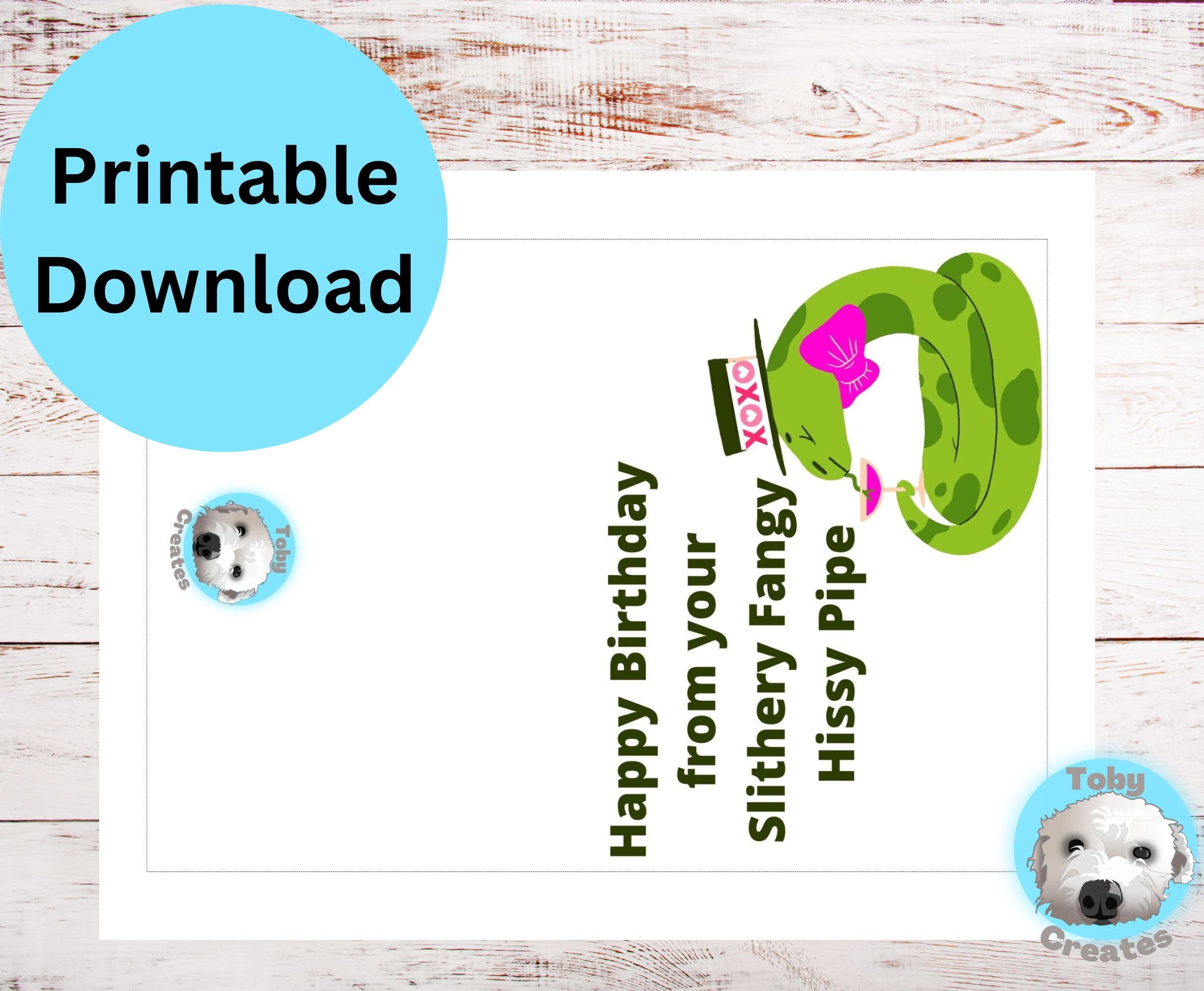 Snake Birthday Card, Funny Snake Card, Snake Greeting Card, Snake Lover ...