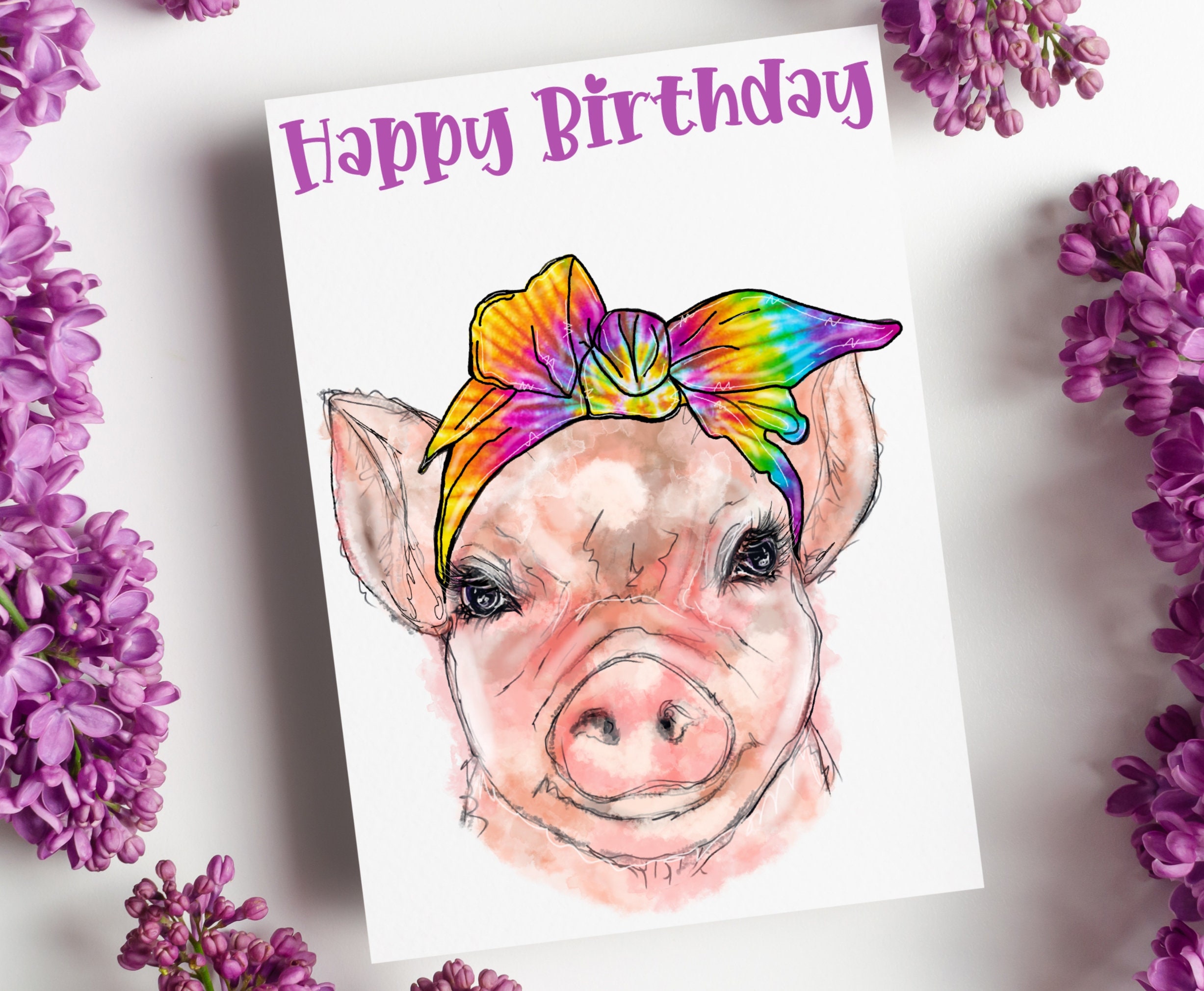 Pig Birthday Card, Piggy Birthday Greeting Card, Funny Animal Card, Cut ...
