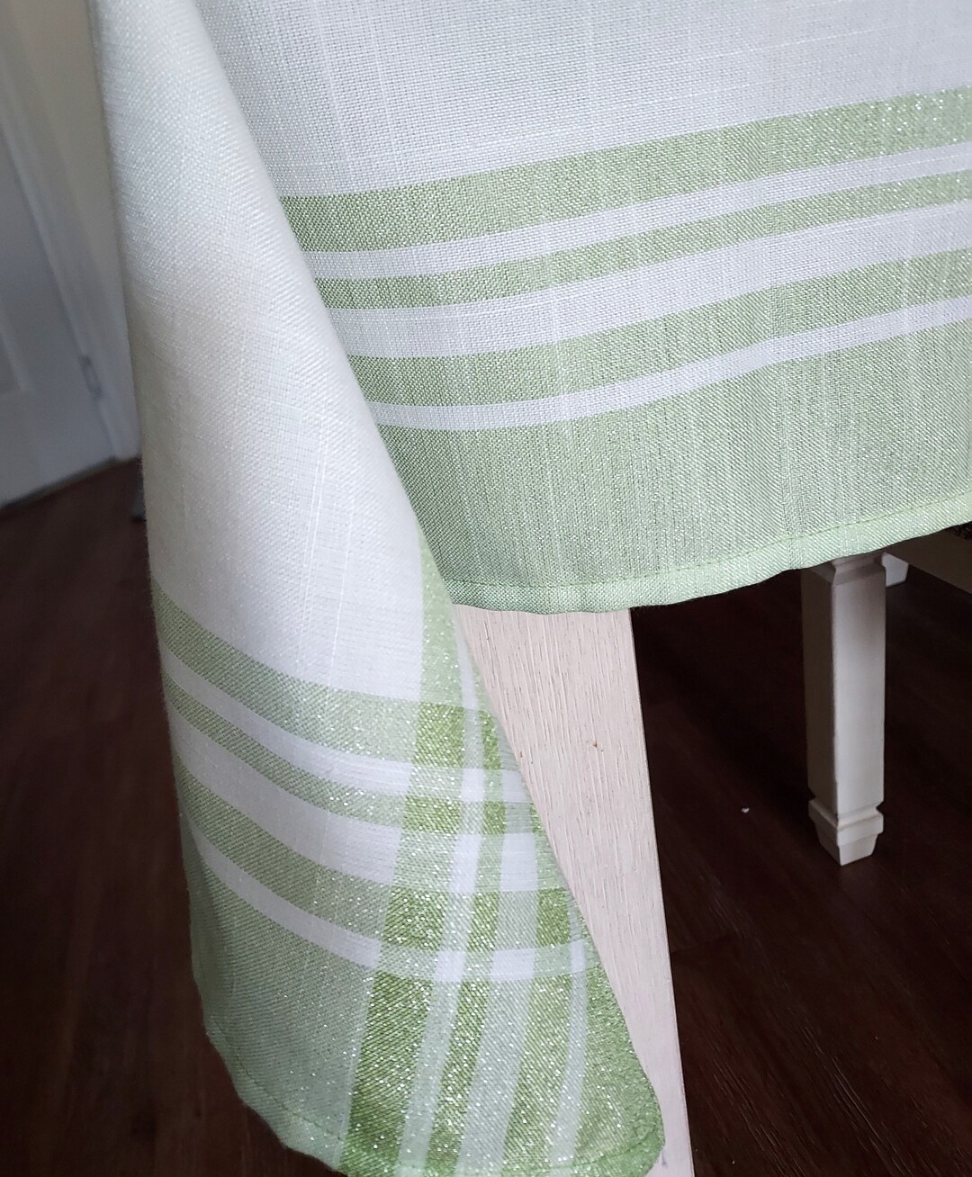 Plaid Border Tablecloth-white With Green 60 - Etsy