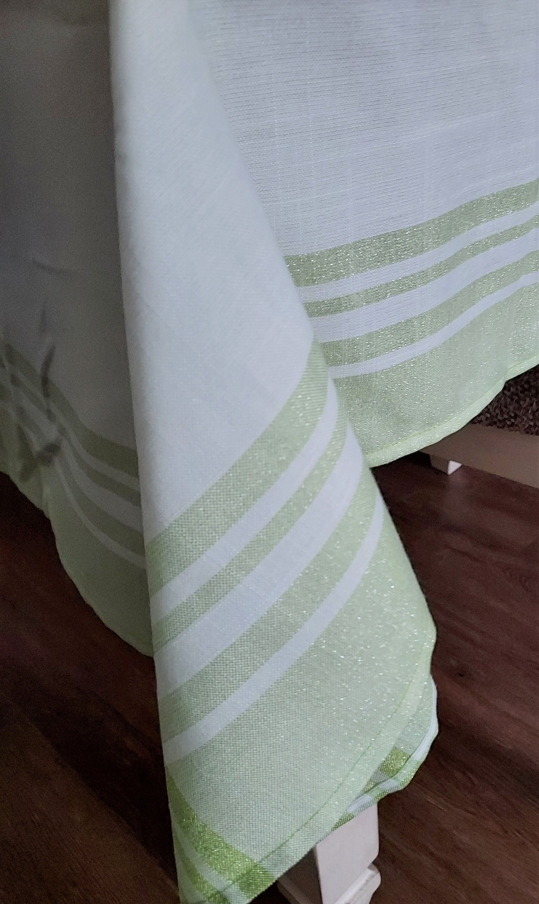 Plaid Border Tablecloth-white With Green 60 - Etsy