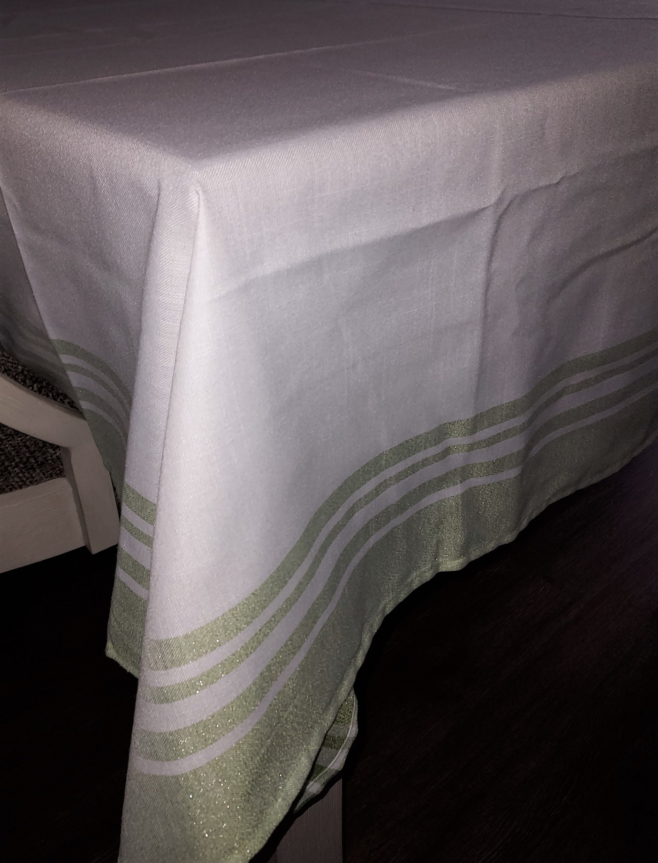 Plaid Border Tablecloth-white With Green 60 | Etsy