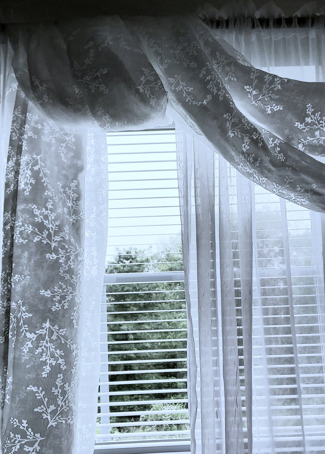 Semi Sheer Floral Patterned White Window Scarf 216 - Etsy