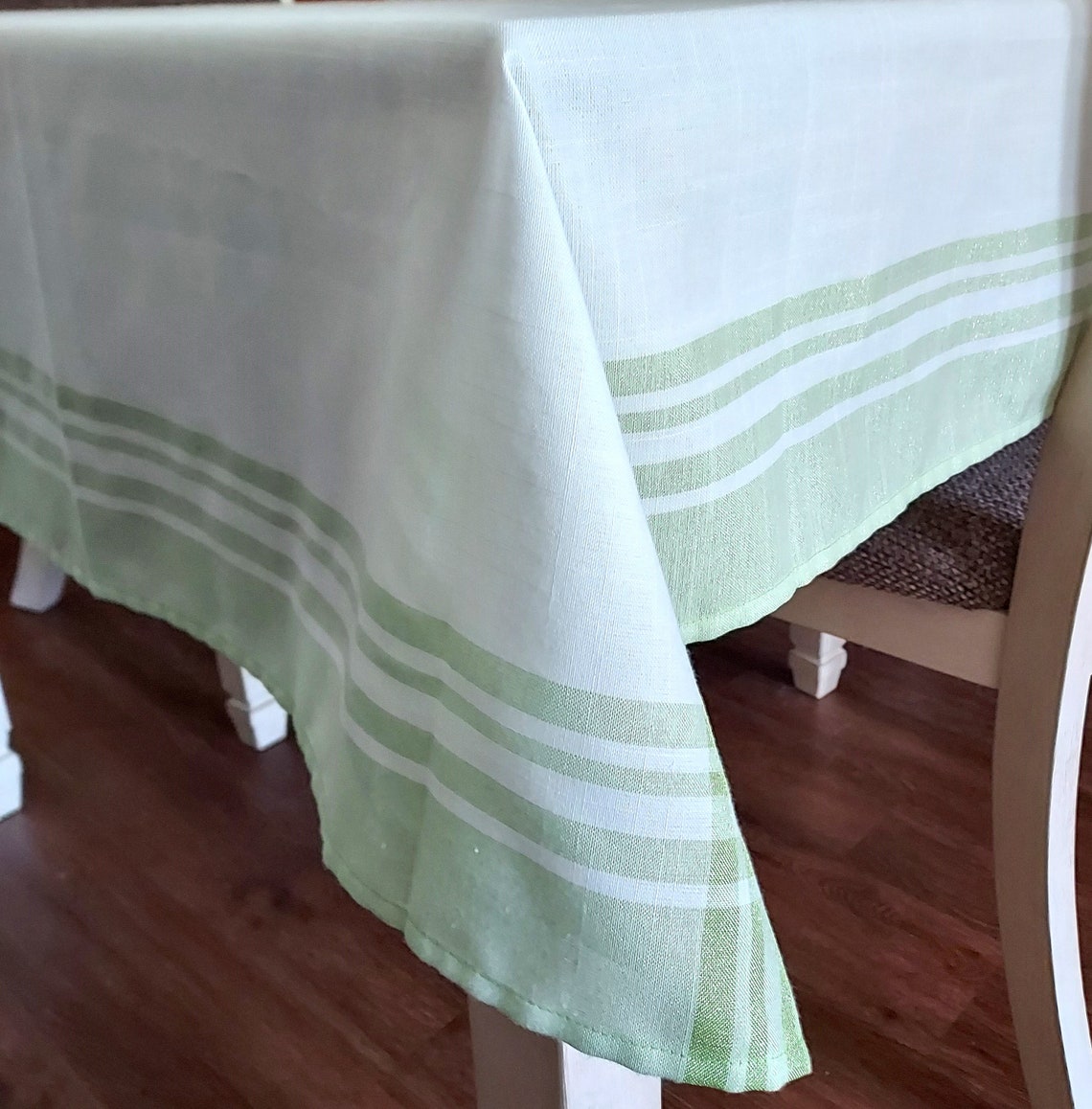 Plaid Border Tablecloth-white With Green 60 - Etsy