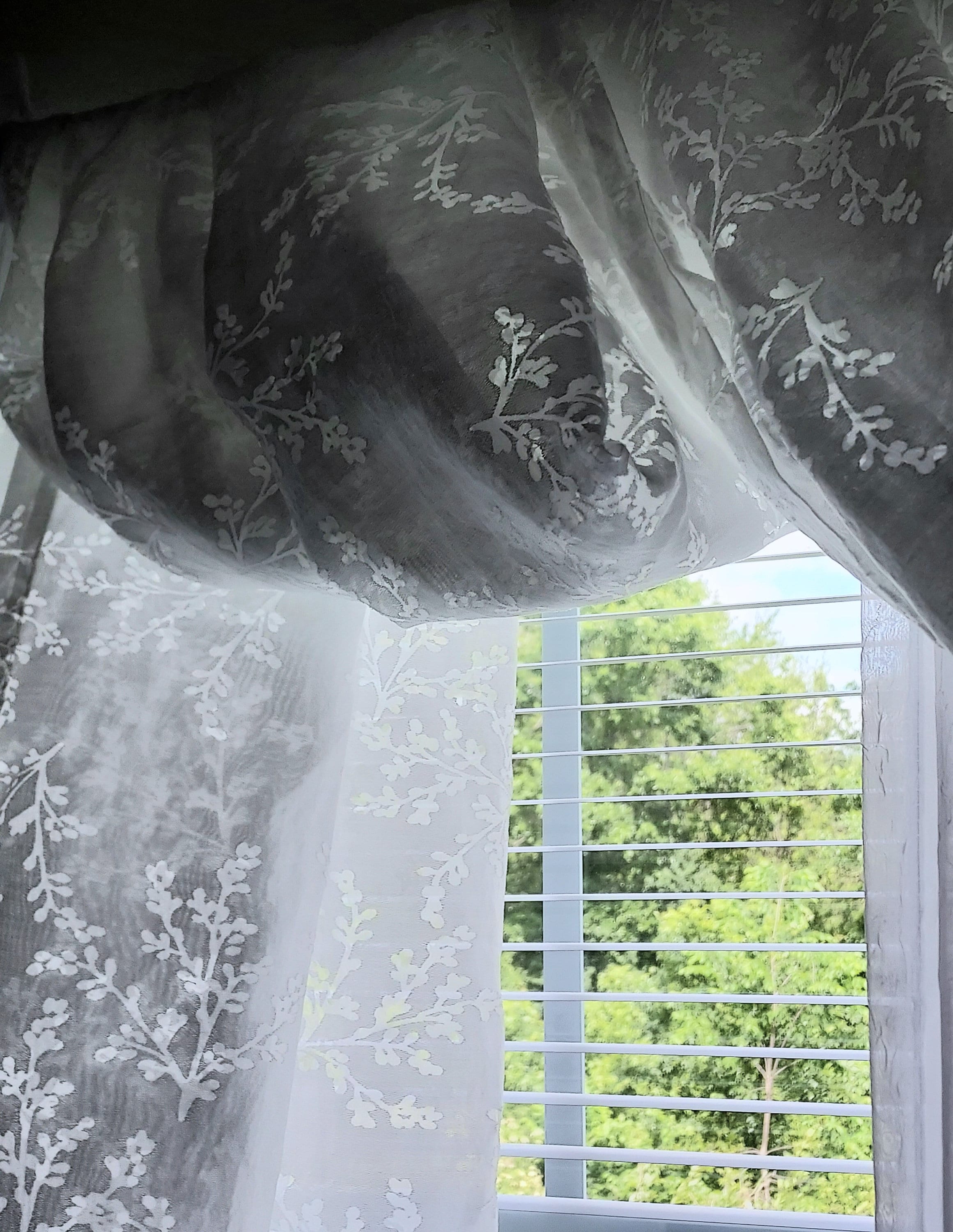 Semi Sheer Floral Patterned White Window Scarf 216 - Etsy