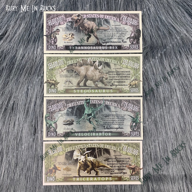 Dinosaur Dollars Tyrannosaurus Rex Stegosaurus Triceratops - Etsy