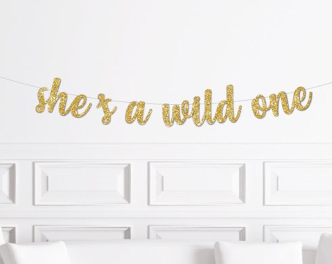 One Wild Year Cursive Banner / Gold Script Glitter First - Etsy