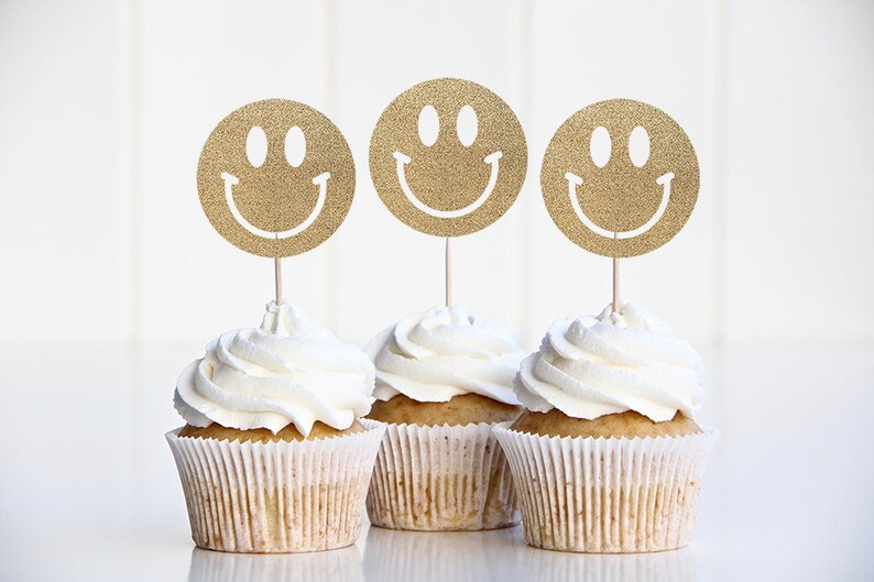 Smiley Face Cupcake Toppers Smiley Face Birthday Decorations - Etsy