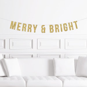 Christmas Decorations / Merry & Bright Banner Gold / Holiday Mantle ...