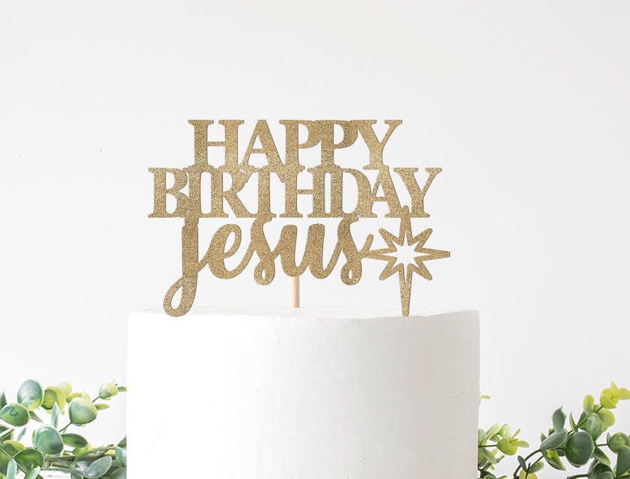 Happy Birthday Jesus Cake Topper, Funny Christmas Cake Sign, HBD Jesus ...