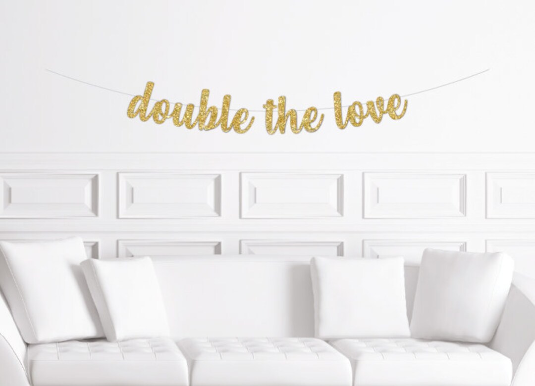 Twin Baby Shower Cursive Banner / Gold Glitter Script Double the Love ...