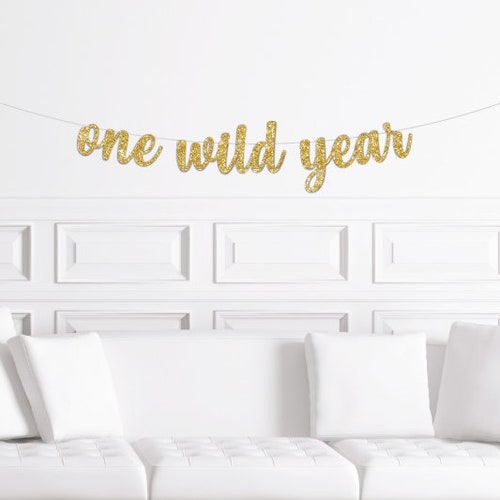 He's A Wild One Cursive Banner / Gold Glitter Script First - Etsy