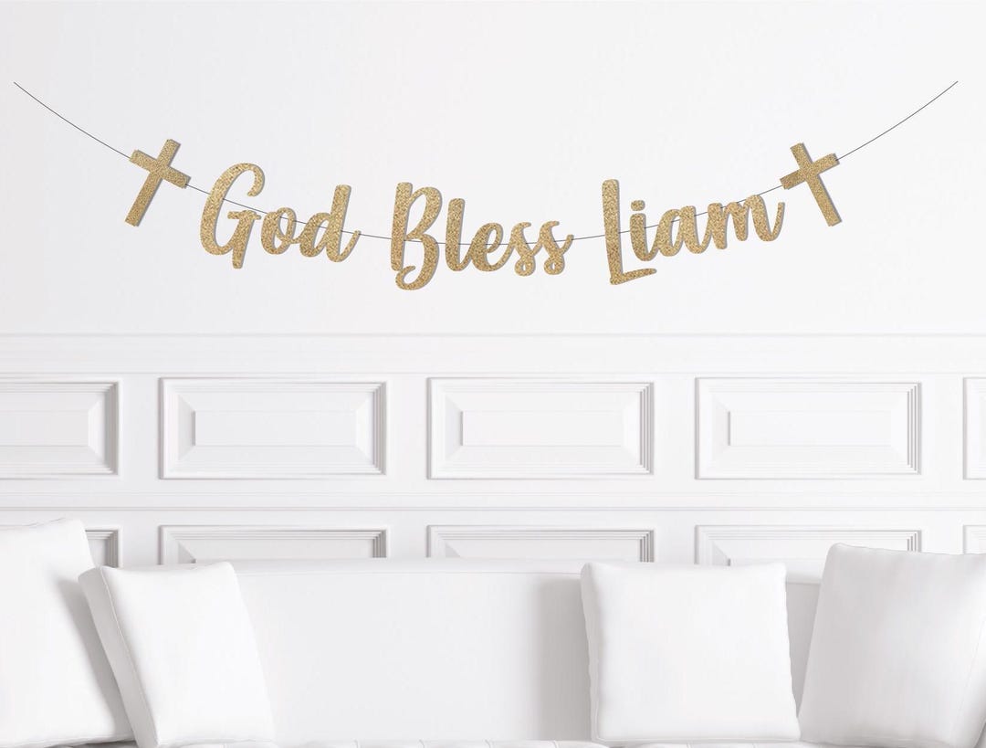 Personalized God Bless Name Cursive Banner / Custom Gold Glitter ...