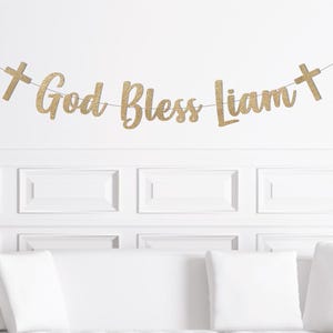Personalized God Bless Name Cursive Banner / Custom Gold Glitter ...